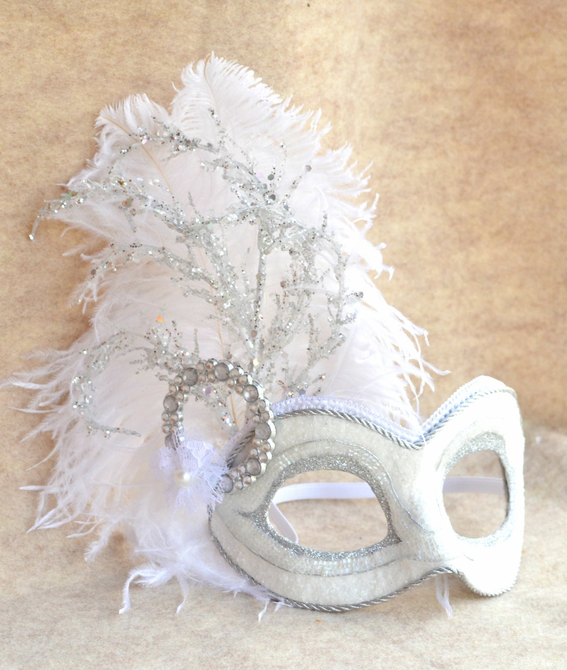 White Winter Queen Mask, Handmade Paper-mache Masquerade Mask; Bridal ...