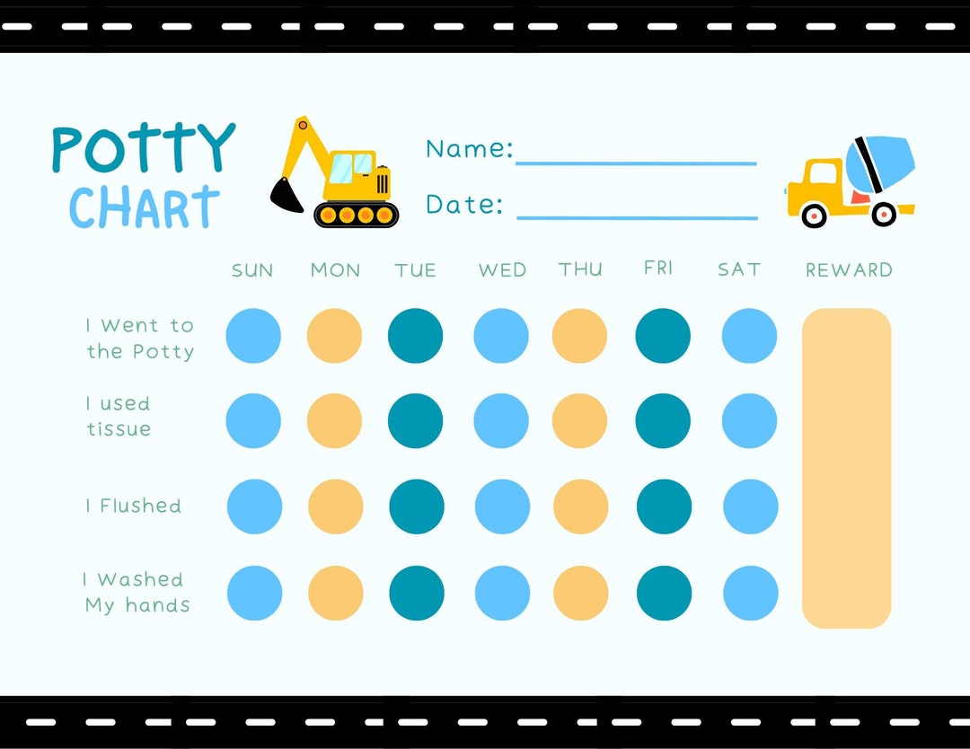 Construction Zone Potty Training Chart- Printable Excavator & Cement ...