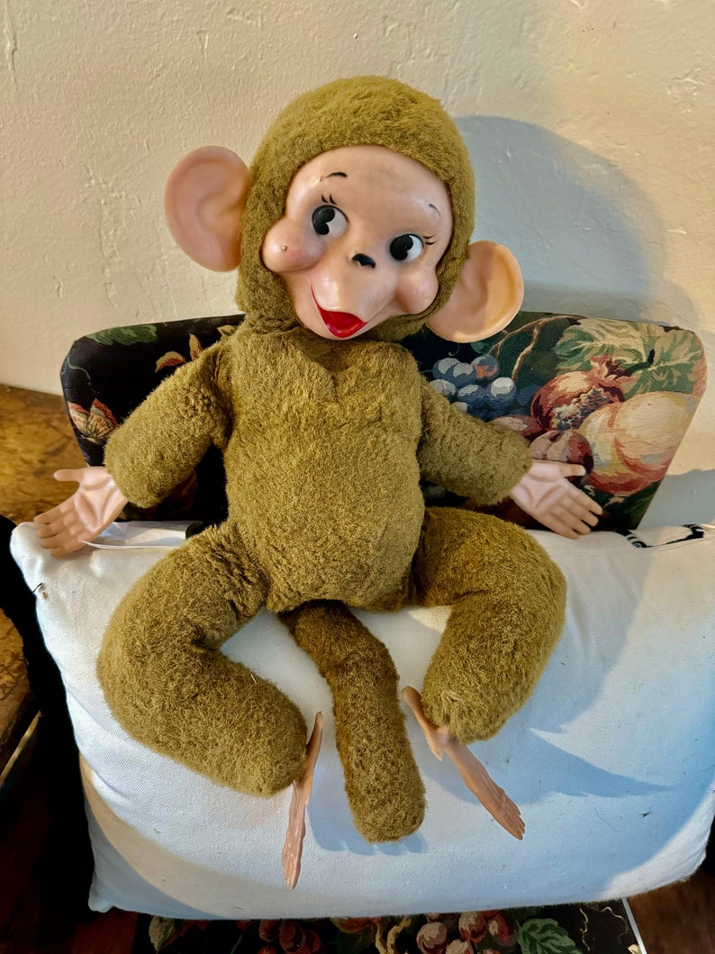 Vintage 1950's RUSHTON My Toy Rubber Face Stuffed Animal Plush Monkey ...