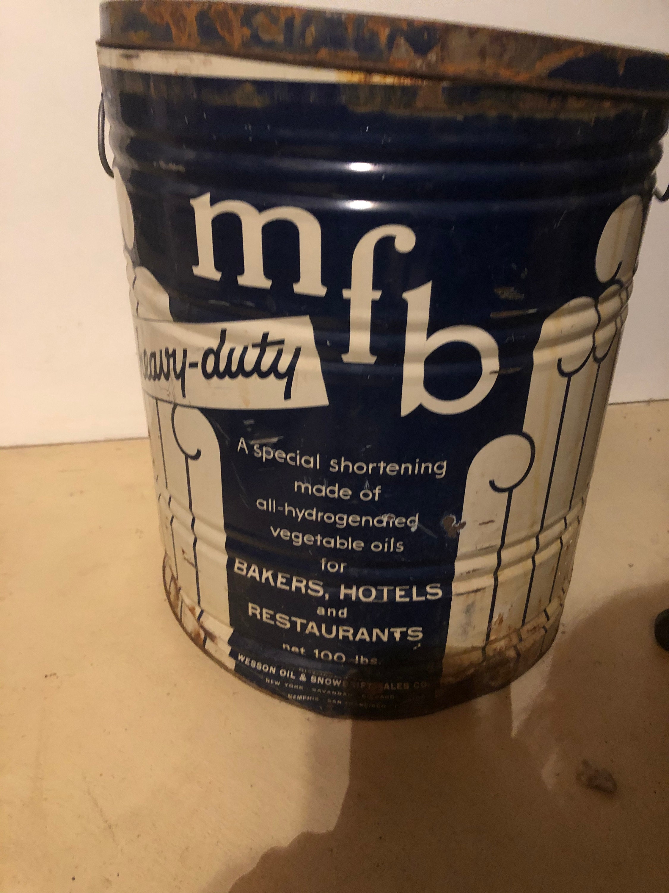 X Large Wesson Oil Snow Drift MFB Can Tin Heavy Duty Old Vintage 110 LB ...