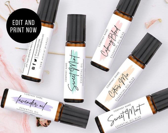 10ml Roller Bottle Label Template, Printable Essential Oils Bottle ...