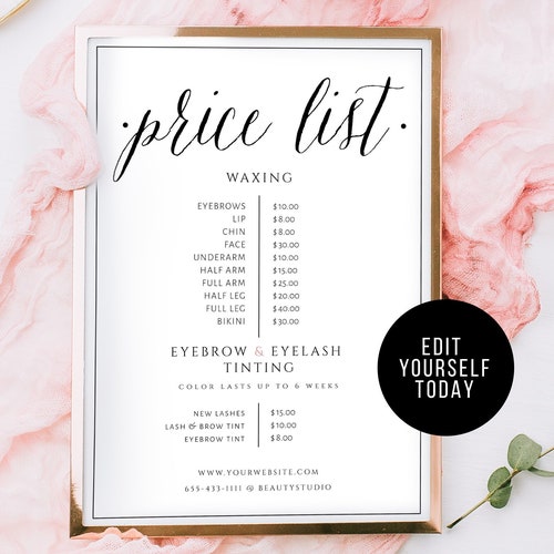 Price List Template DIY Pricing List Printable Price List - Etsy