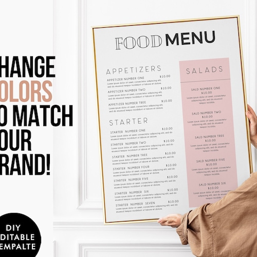 Editable Template Price List Restaurant Food Menu DIY - Etsy
