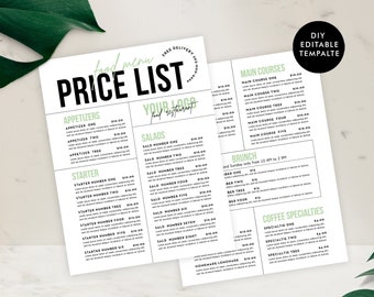 Restaurant Food Menu, Editable Template Price List, Business Menu ...