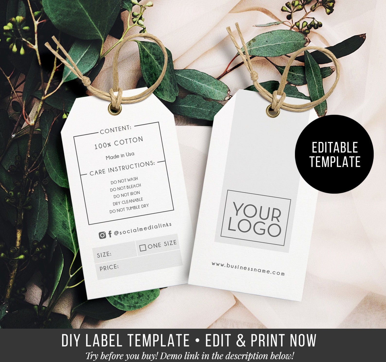 DIY Hang Tag Template Editable Hang Tag Custom Clothing Tag - Etsy