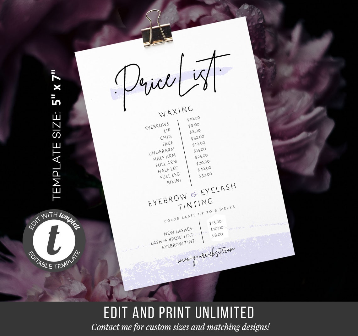 Printable Price List Template Editable Price List Sheet - Etsy