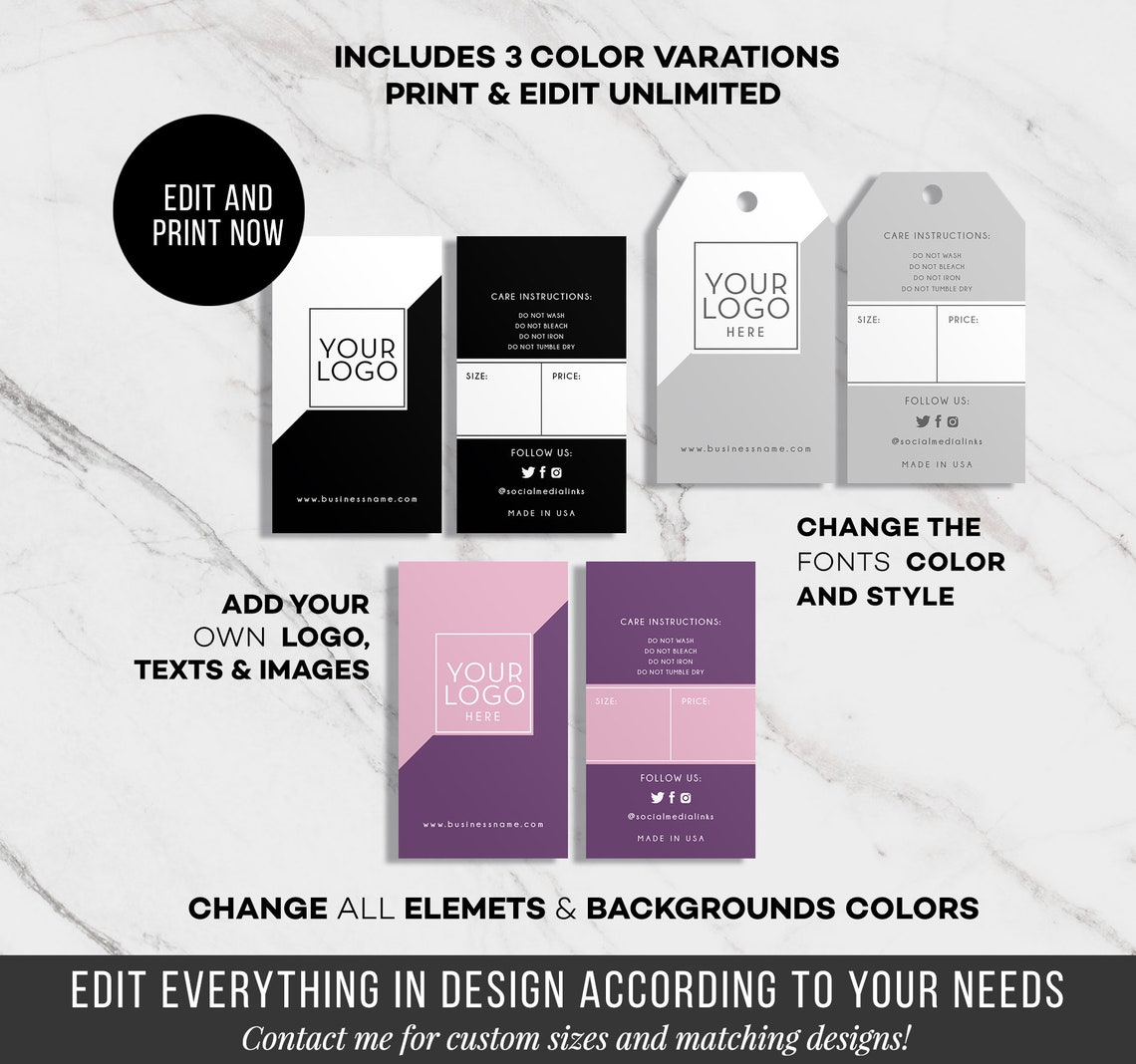 Editable Hang Tag Template DIY Pricing Tag Product Tag Label - Etsy