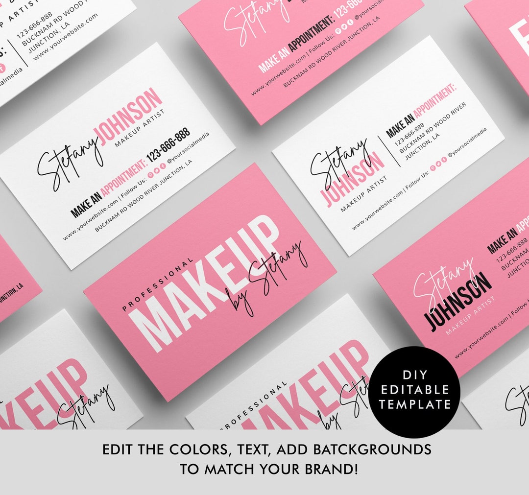 Beauty Salon Business Card, Editable Template Makeup Business Card ...