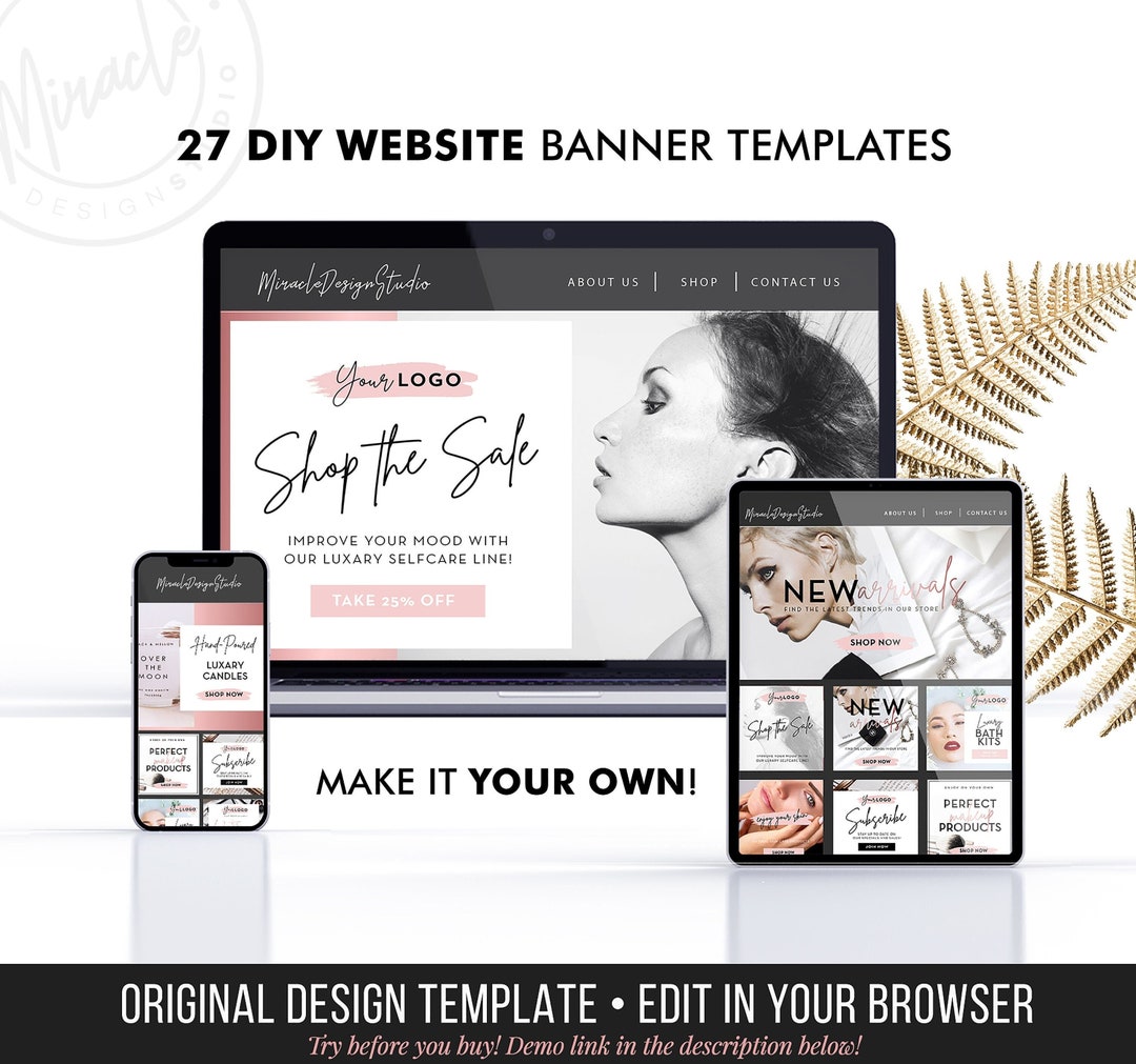 DIY Website Templates, 27 Online Shop Banners, Rose Gold E-commerce ...