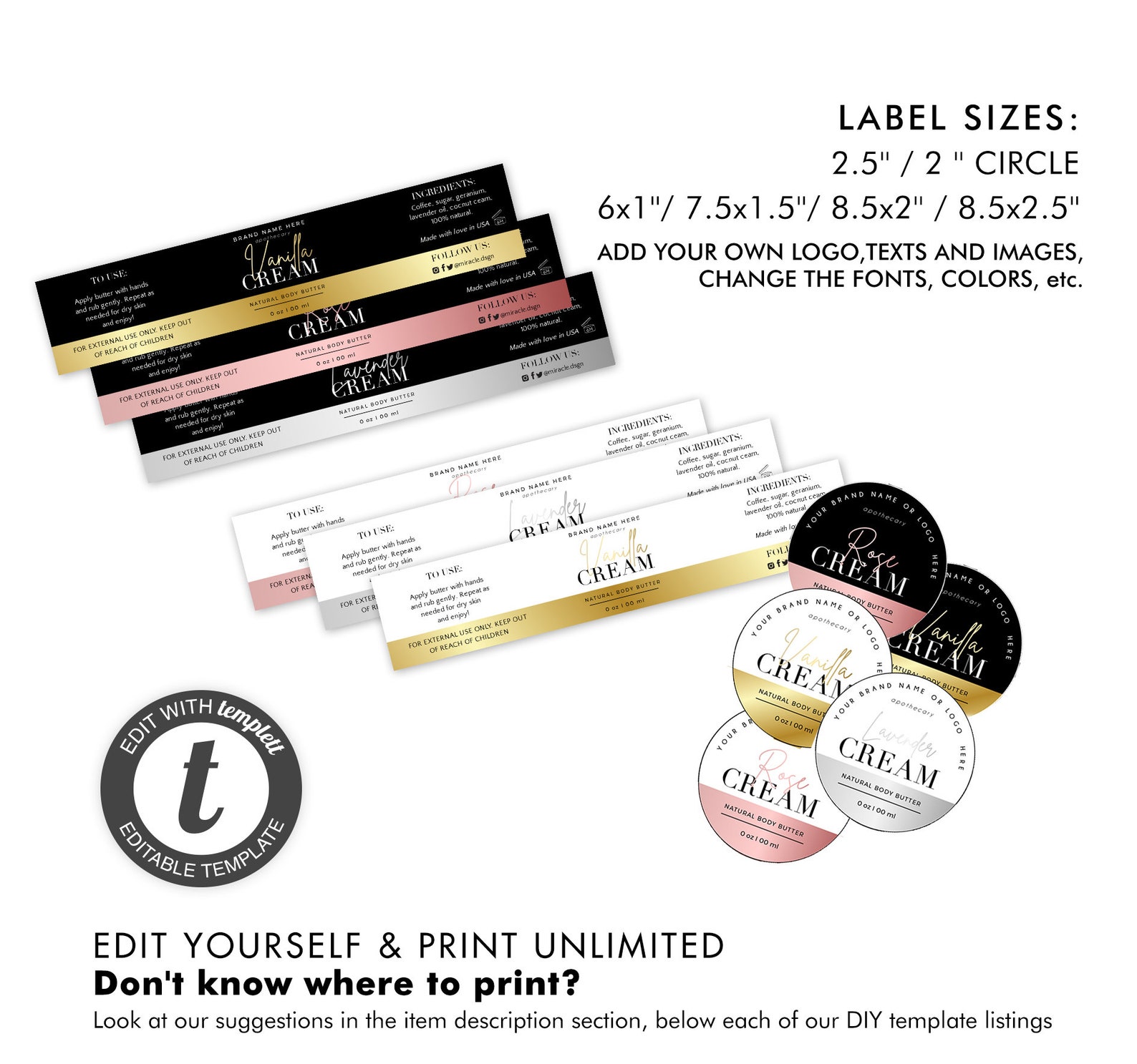 Editable body product label DIY wrap around jar label Body - Etsy France