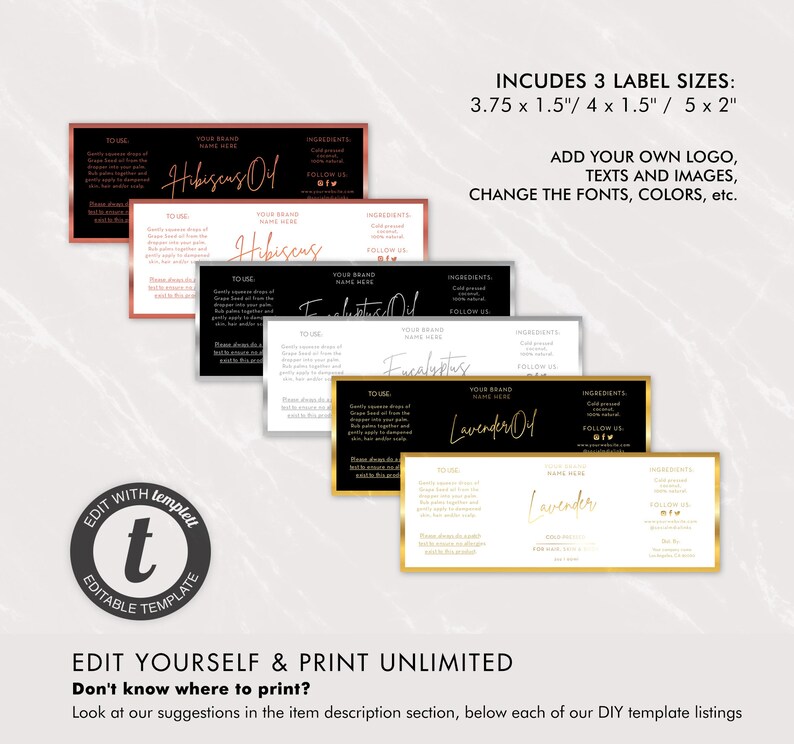 Editable Product Label Stylish Essenial Label Design DIY - Etsy