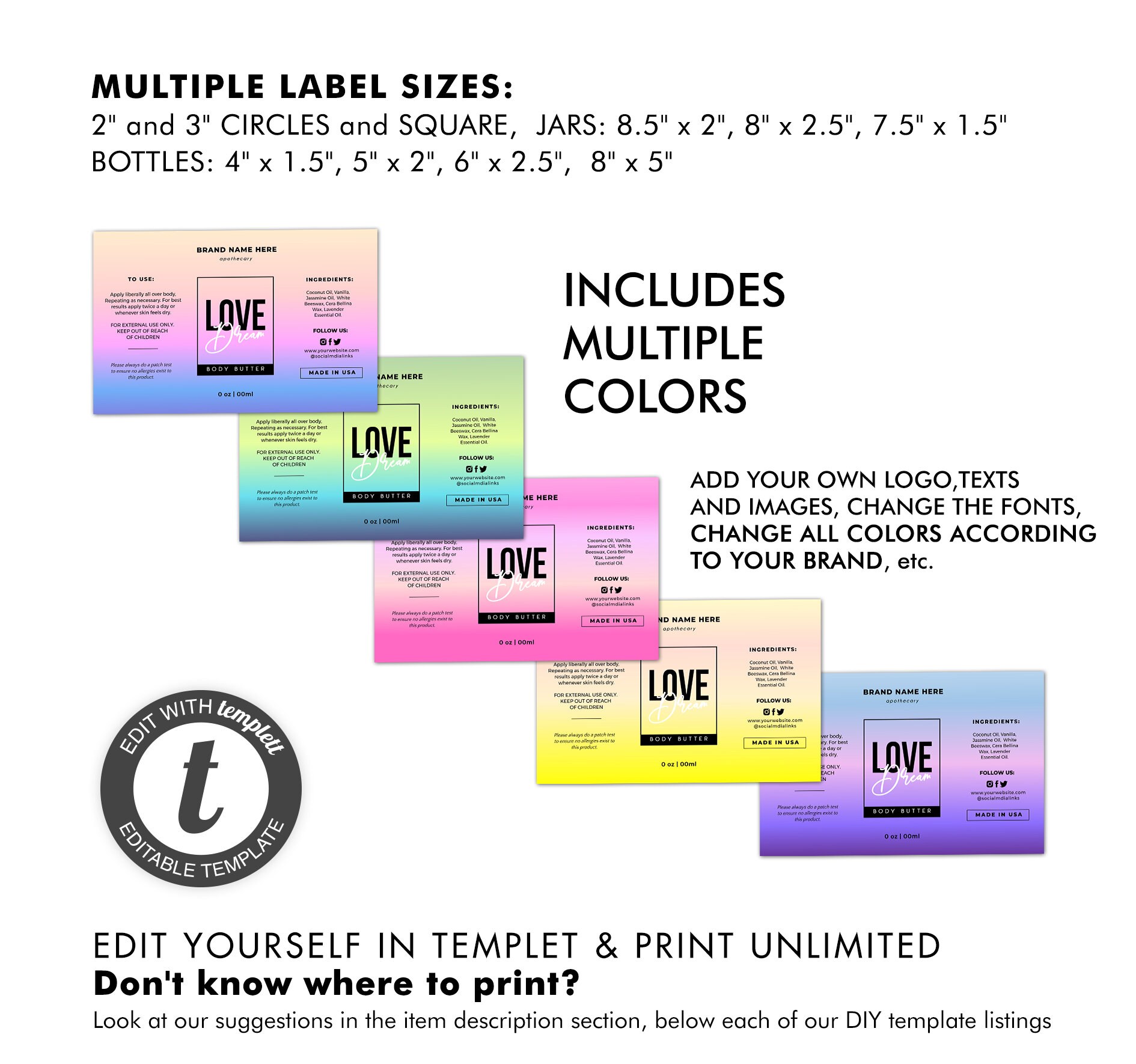 DIY Editable Product Label Template SET Modern Cosmetic Label - Etsy