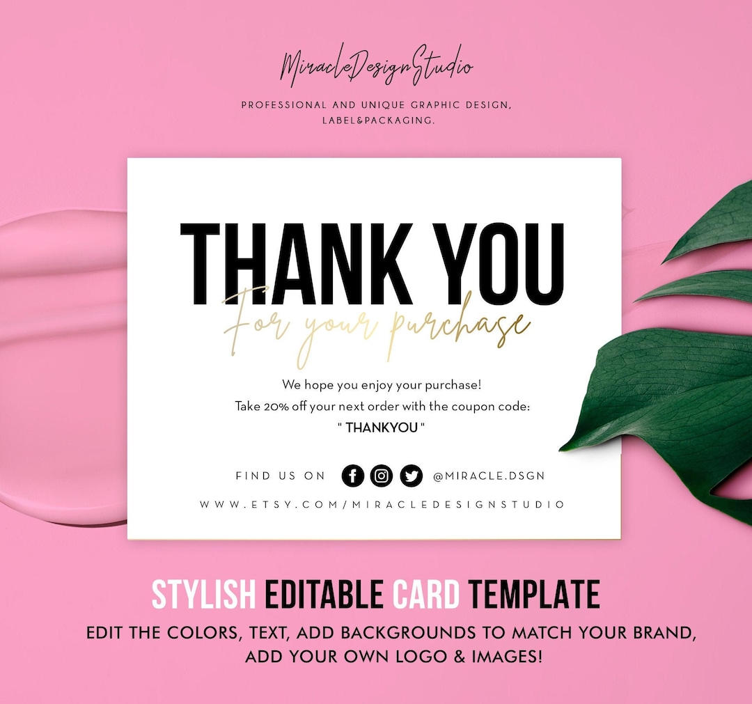 DIY Business Thank You Card, Business Thank You Card Template, Order ...