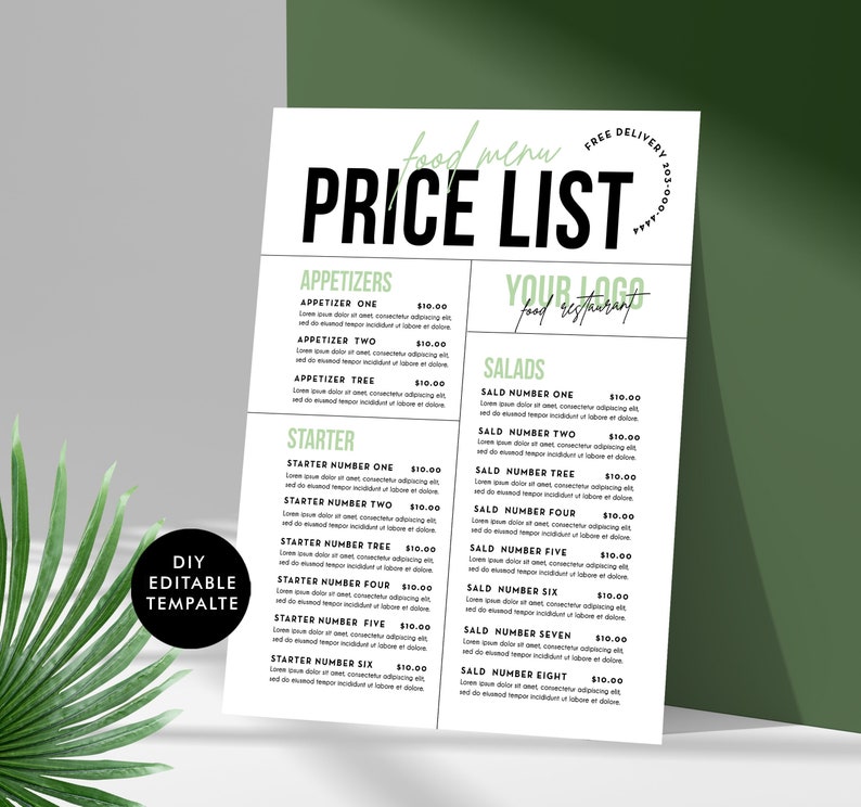 Restaurant Food Menu DIY Business Menu Template Editable DIY - Etsy