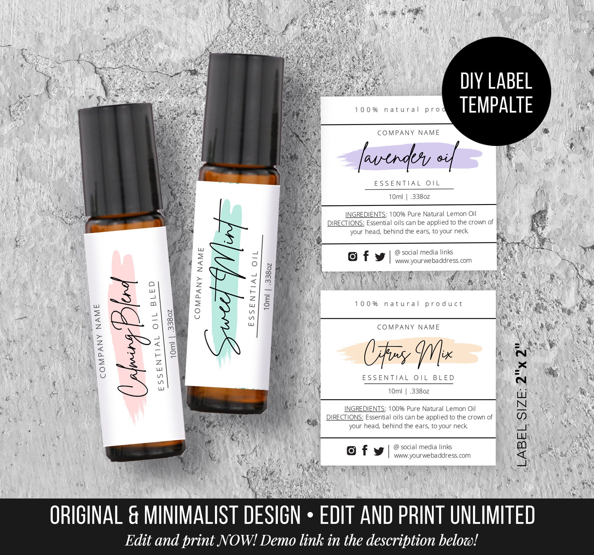 Essentail Oil Labels Roller Bottle DIY Label Custom Oil - Etsy