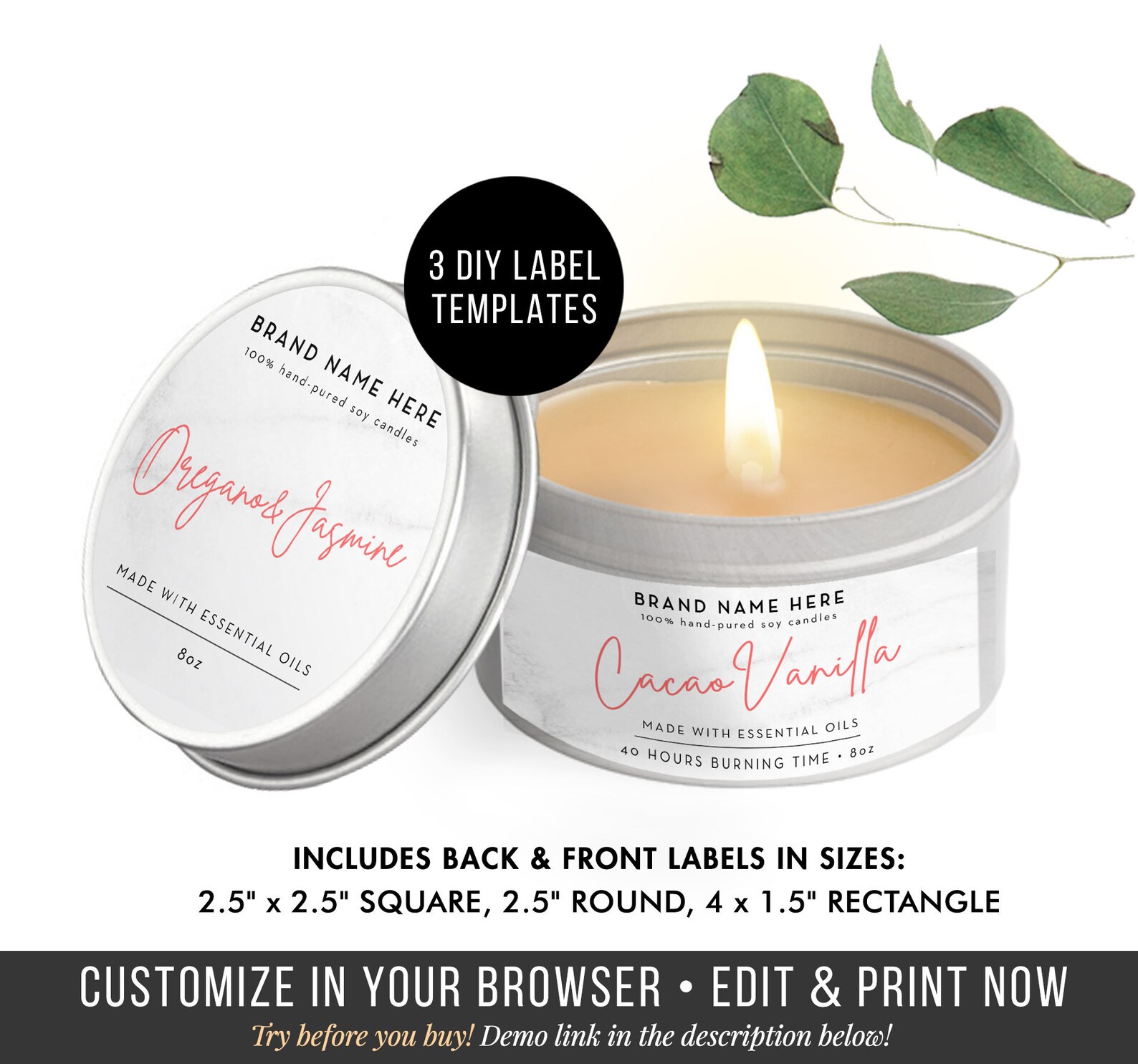 Wrap Around Label With Circle Lid Jar Label DIY Body - Etsy