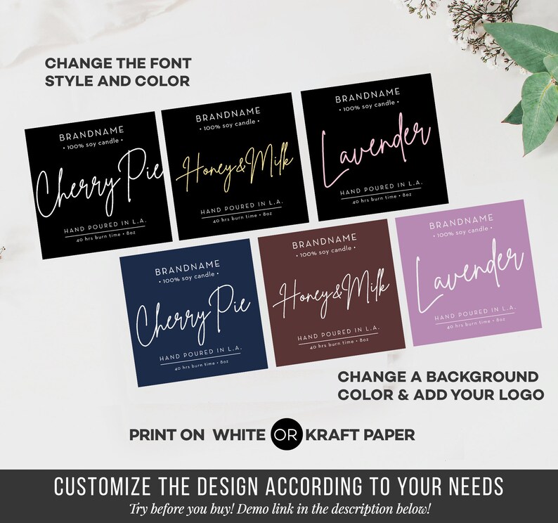 Editable Candle Label - Gold Effect- Product Label Template - DIY Label ...