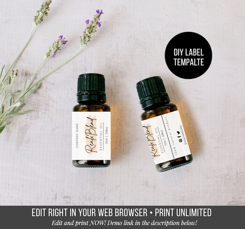 DIY Label Template - Editable Essential Oil Roller - Bottle Label 5ml ...