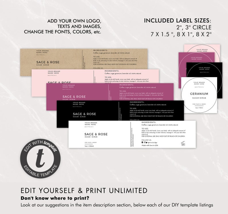 DIY Wrap Around Label With Circle Lid Jar Label Body Scrub - Etsy