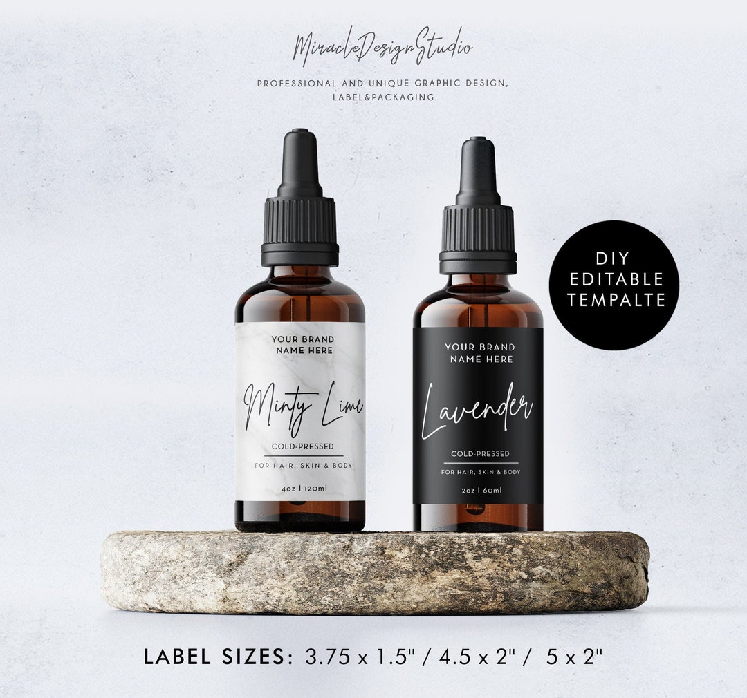 DIY Essential Oil Labels 3.75x1.5'' / 4.5"x2" / 5x2'' Editable Product ...