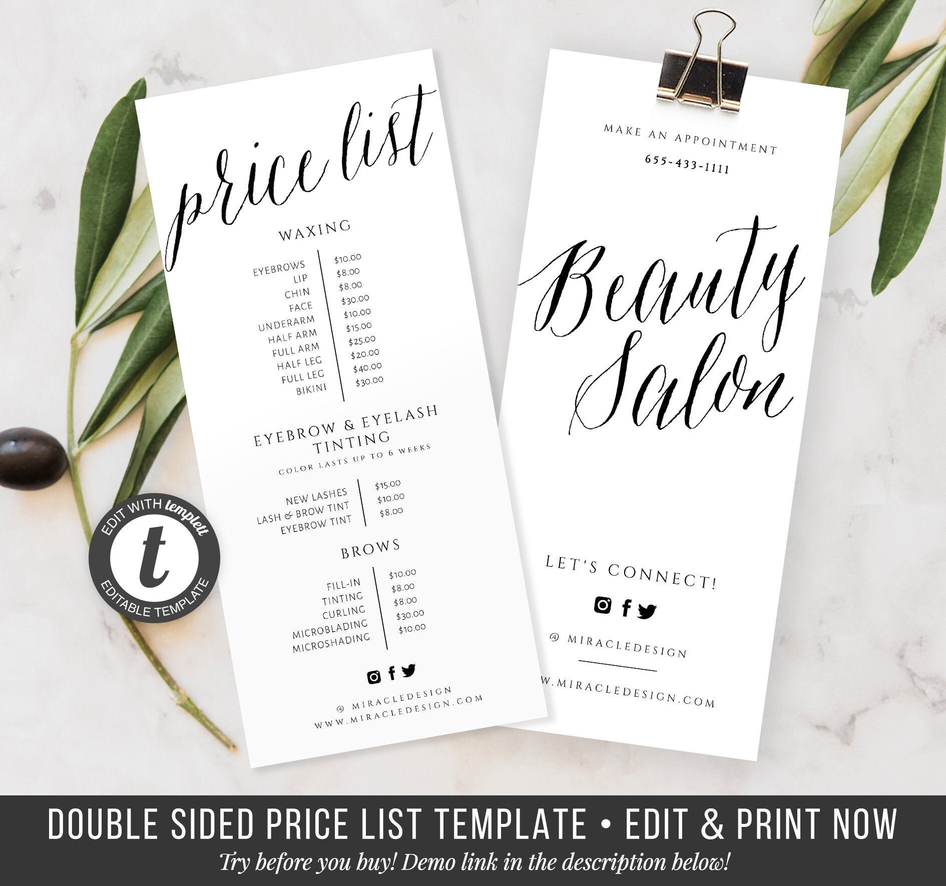 Editable Price List DIY Pricing Guide Custom Menu Template - Etsy