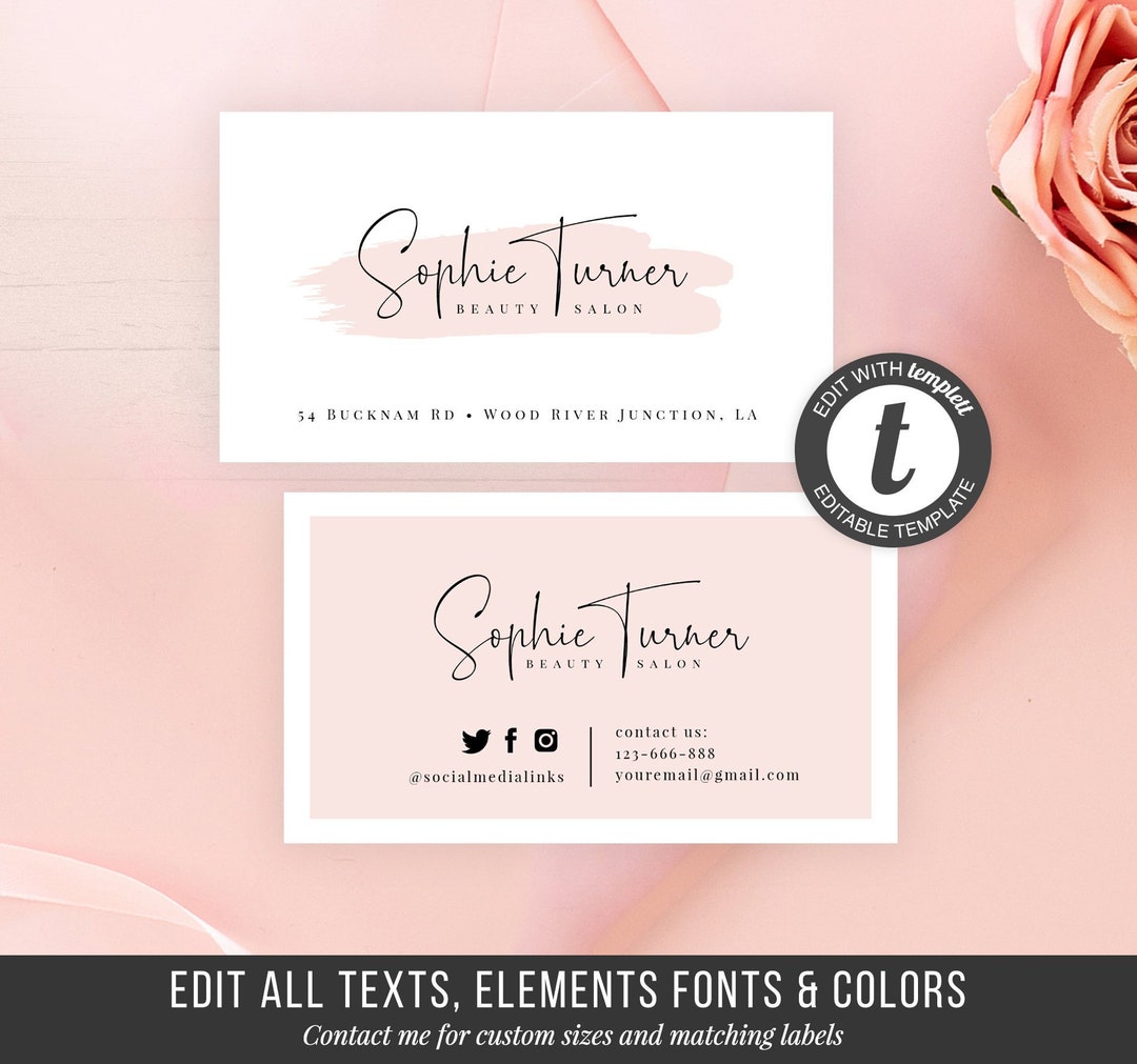 Printable Business Card Template - DIY Business Card - Instant Beauty ...