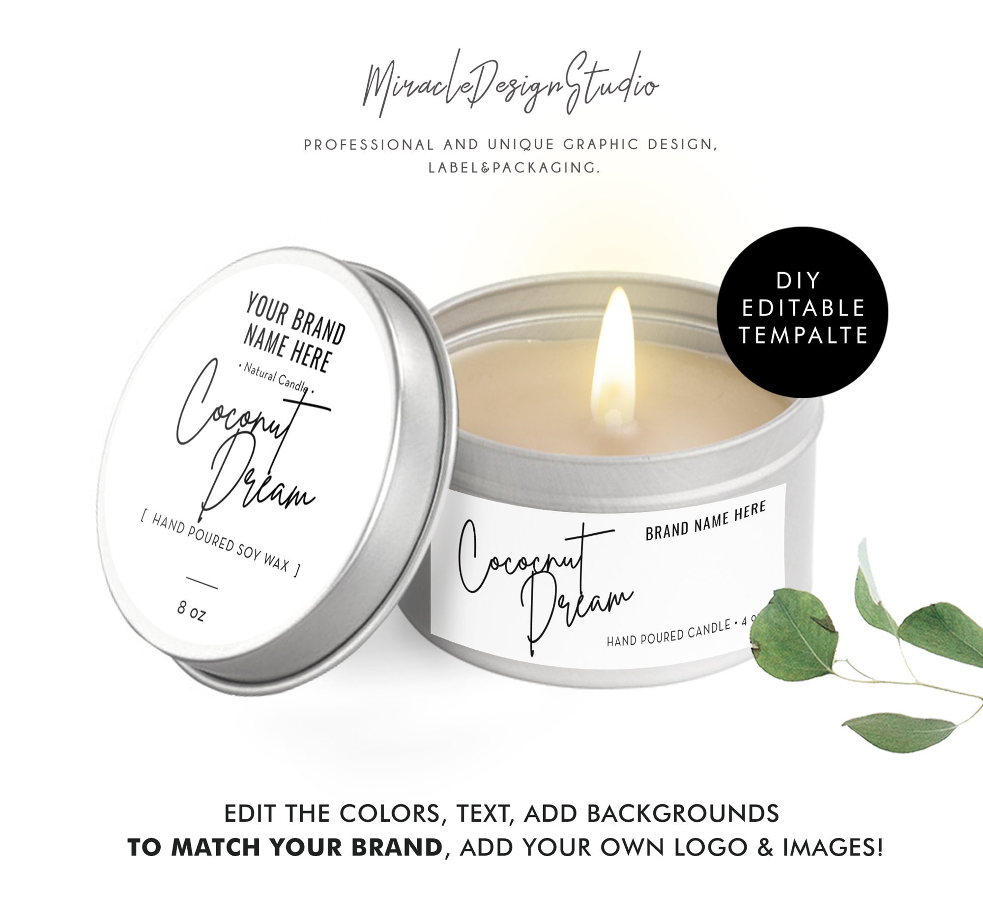 Minimal Thin Candle Label Template, Stylish Editable Soy Candle Label ...