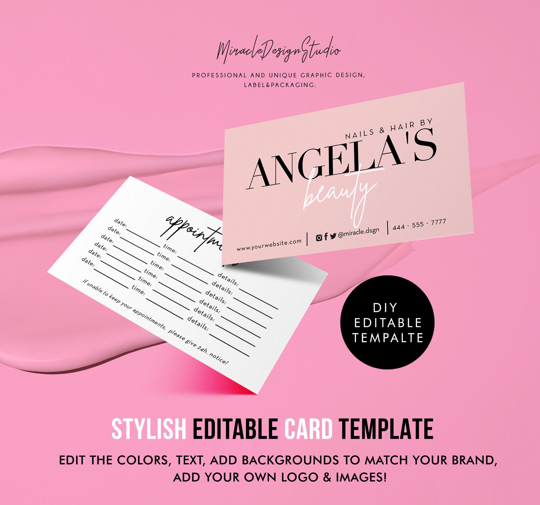 Lashes Editable Appointment Reminder Cards Design Beauty Salon Booking ...