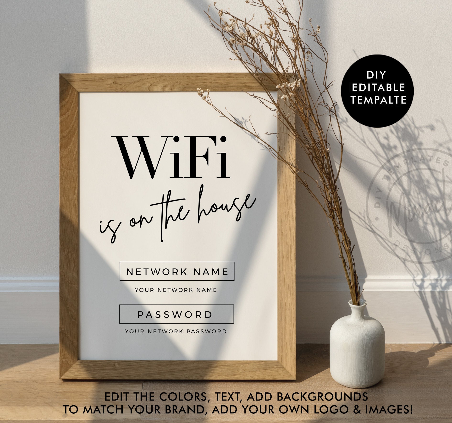 Wifi Password Sign Template, DIY Small Business Sign Editable Design ...