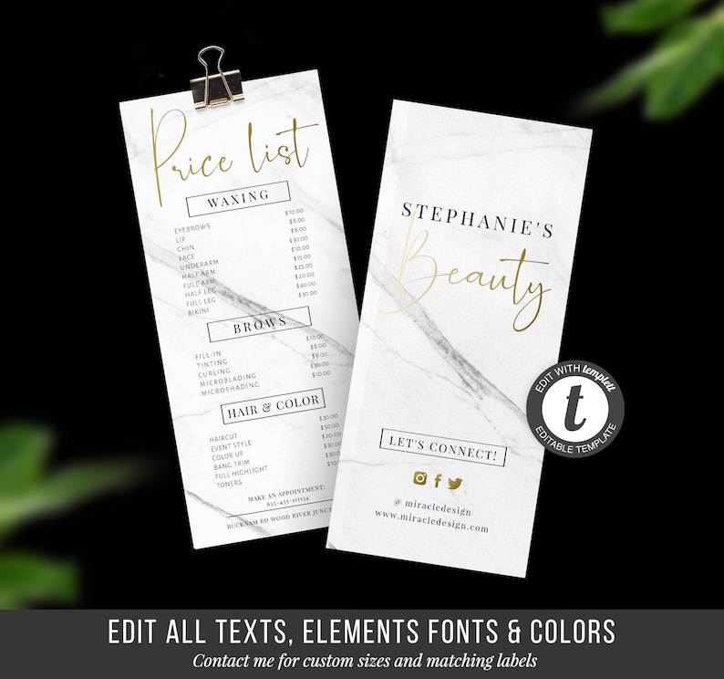 Price List Template Editable DIY Template Customizable - Etsy