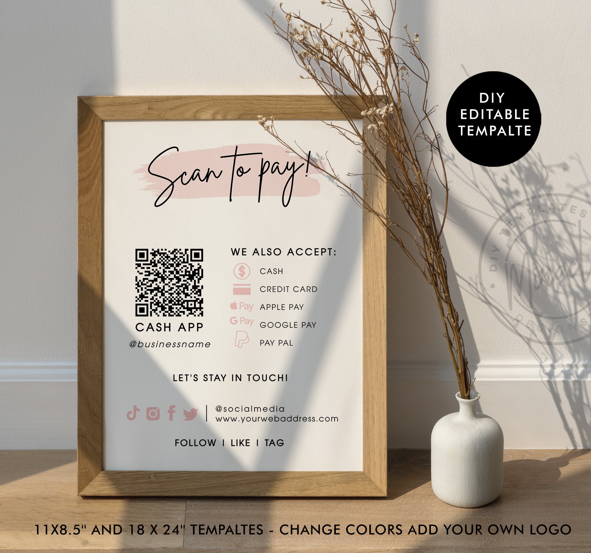 DIY Editable Scan to Pay Card QR Code Sign Printable Payment - Etsy