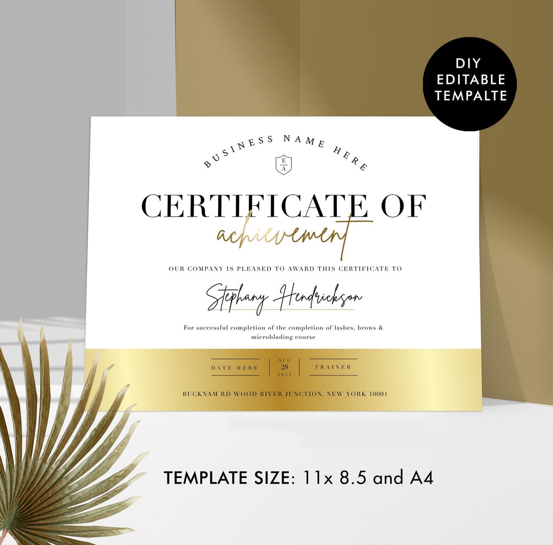 Certificate Template Design, DIY Completion Certificate, Faux Gold ...