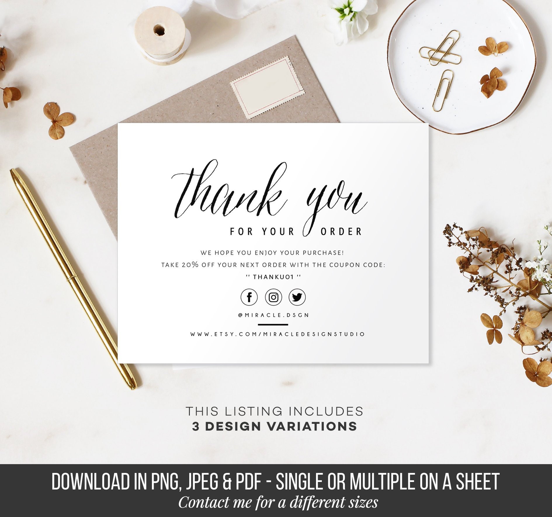 Business Thank You Insert Cards Thank You for Your Order - Etsy