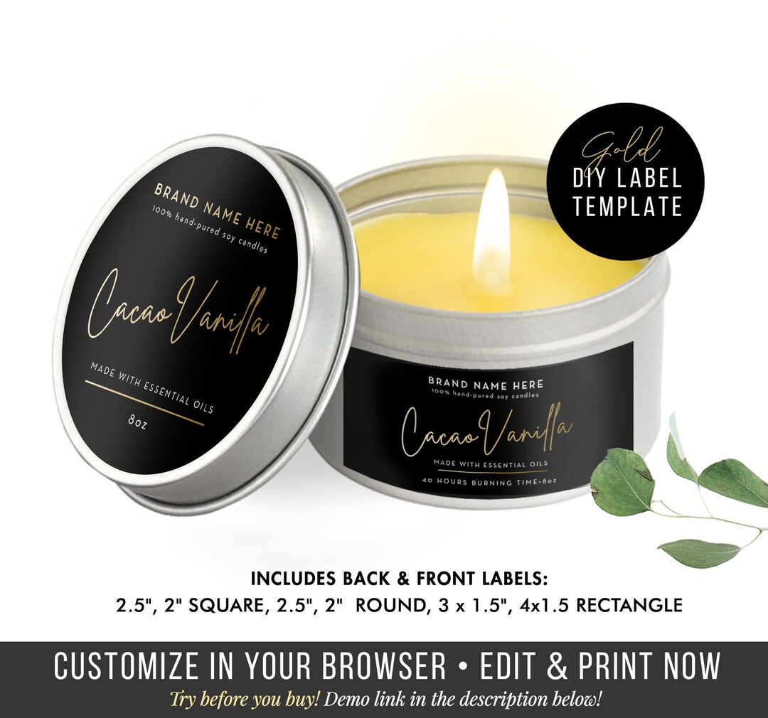 DIY Candle Label Templates - Tin Candle Label - Custom Product Label ...