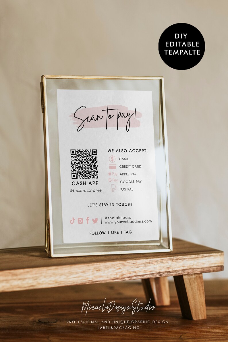 DIY Editable Scan to Pay Card QR Code Sign Printable Payment - Etsy