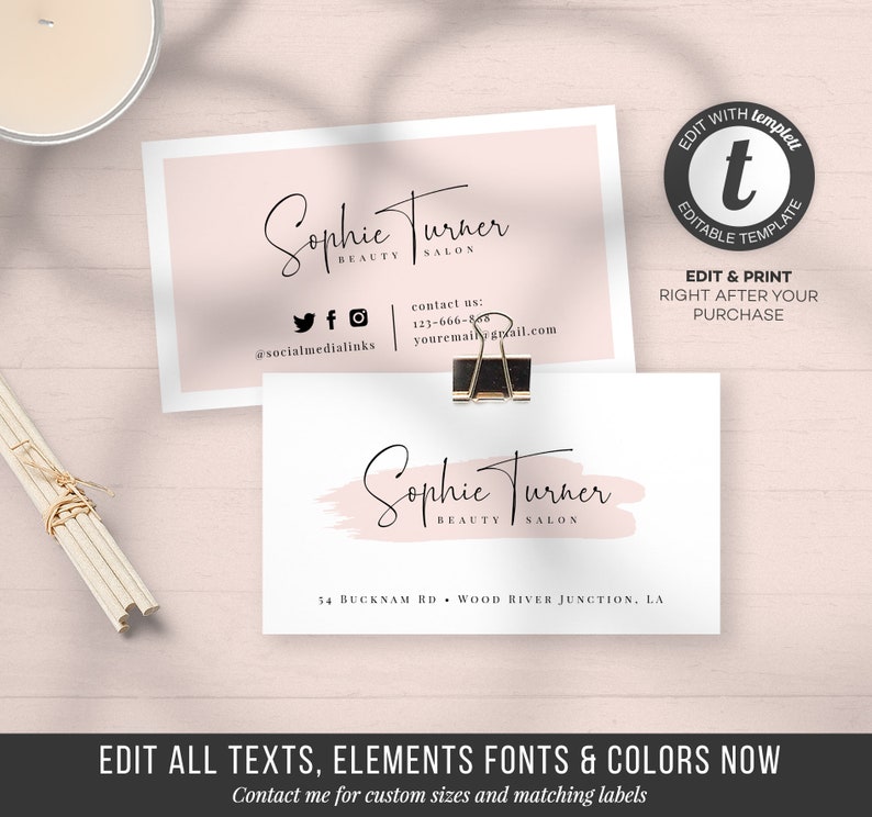 Printable Business Card Template DIY Business Card Instant - Etsy España