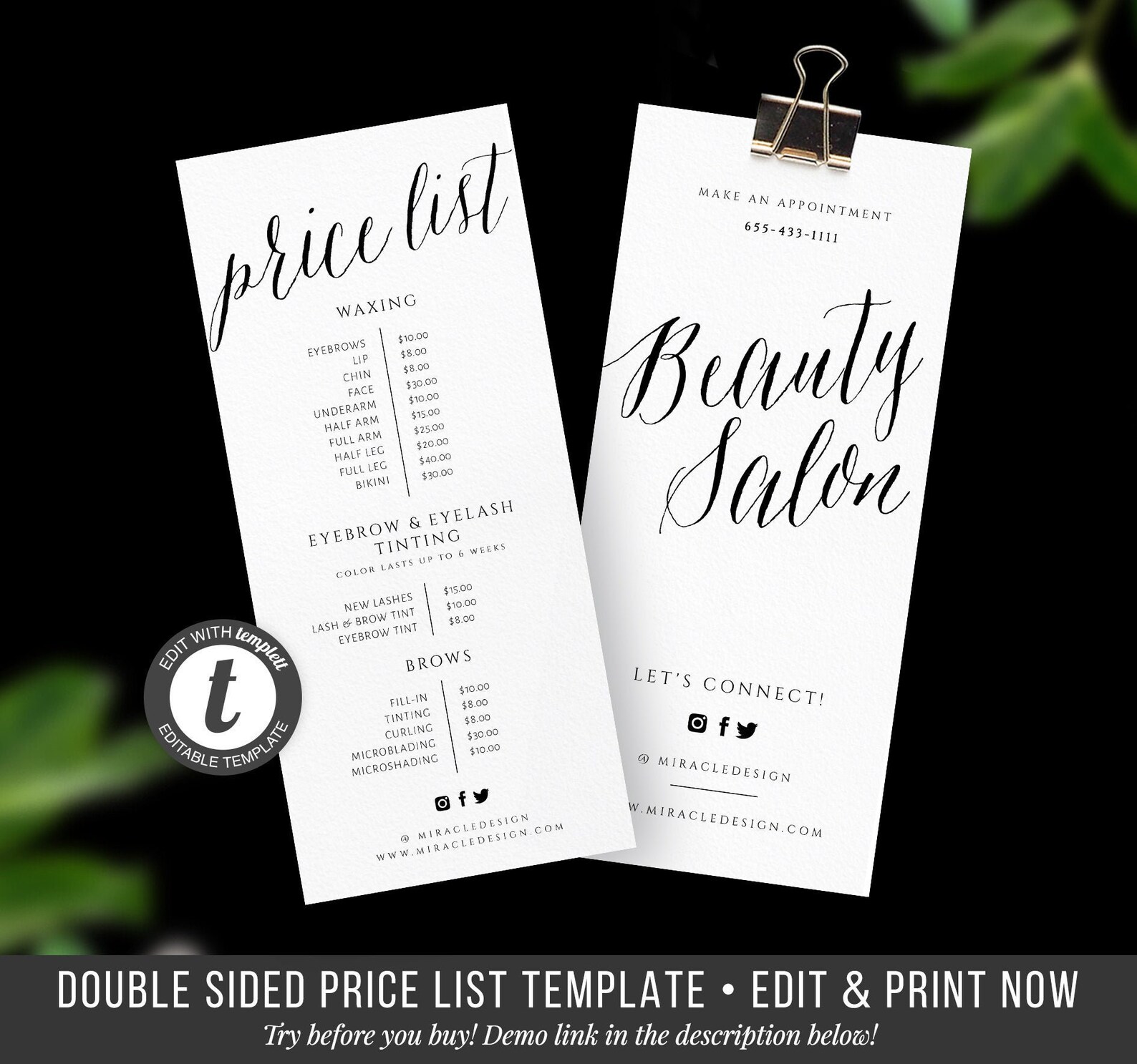 Editable Price List DIY Pricing Guide Custom Menu Template - Etsy
