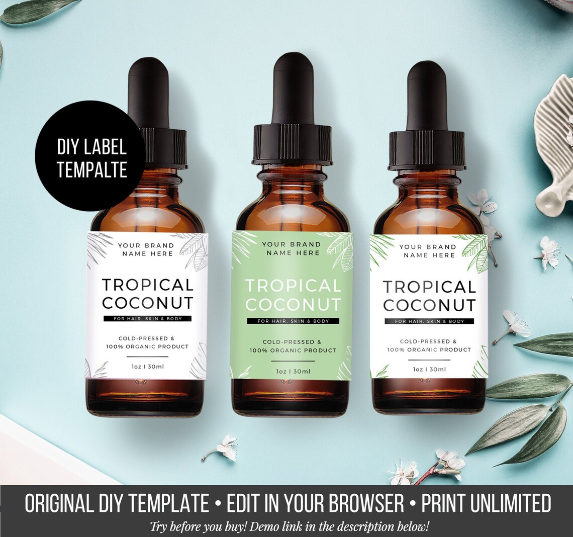 DIY Bottle Label Design Custom Tropical Label Template - Etsy