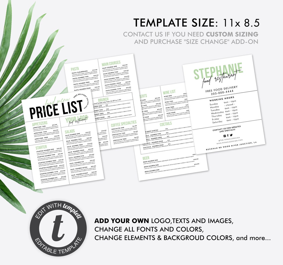 Restaurant Food Menu DIY Business Menu Template Editable DIY - Etsy