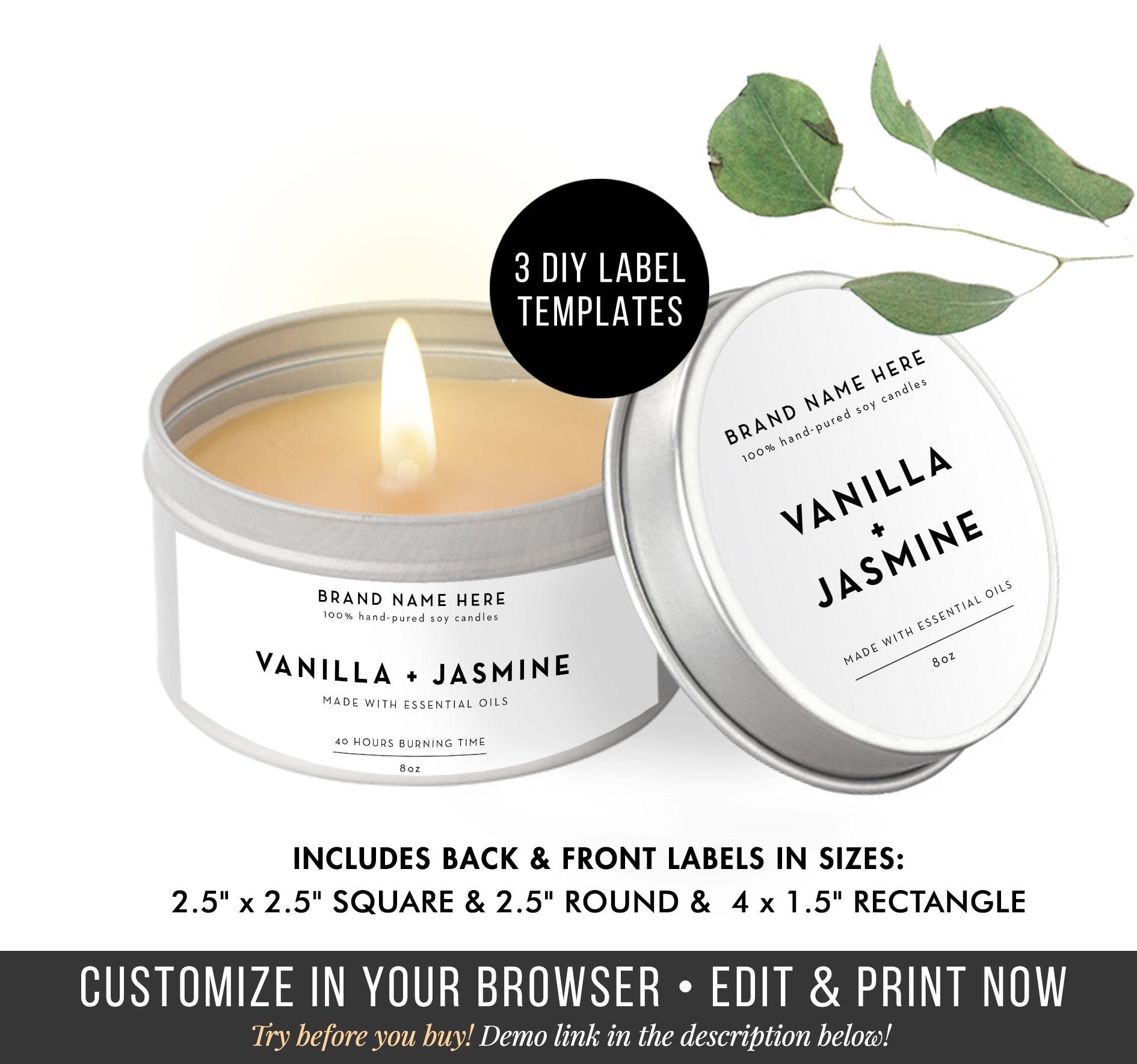 Stickers, Labels & Tags Paper & Party Supplies Editable Candle Labels ...