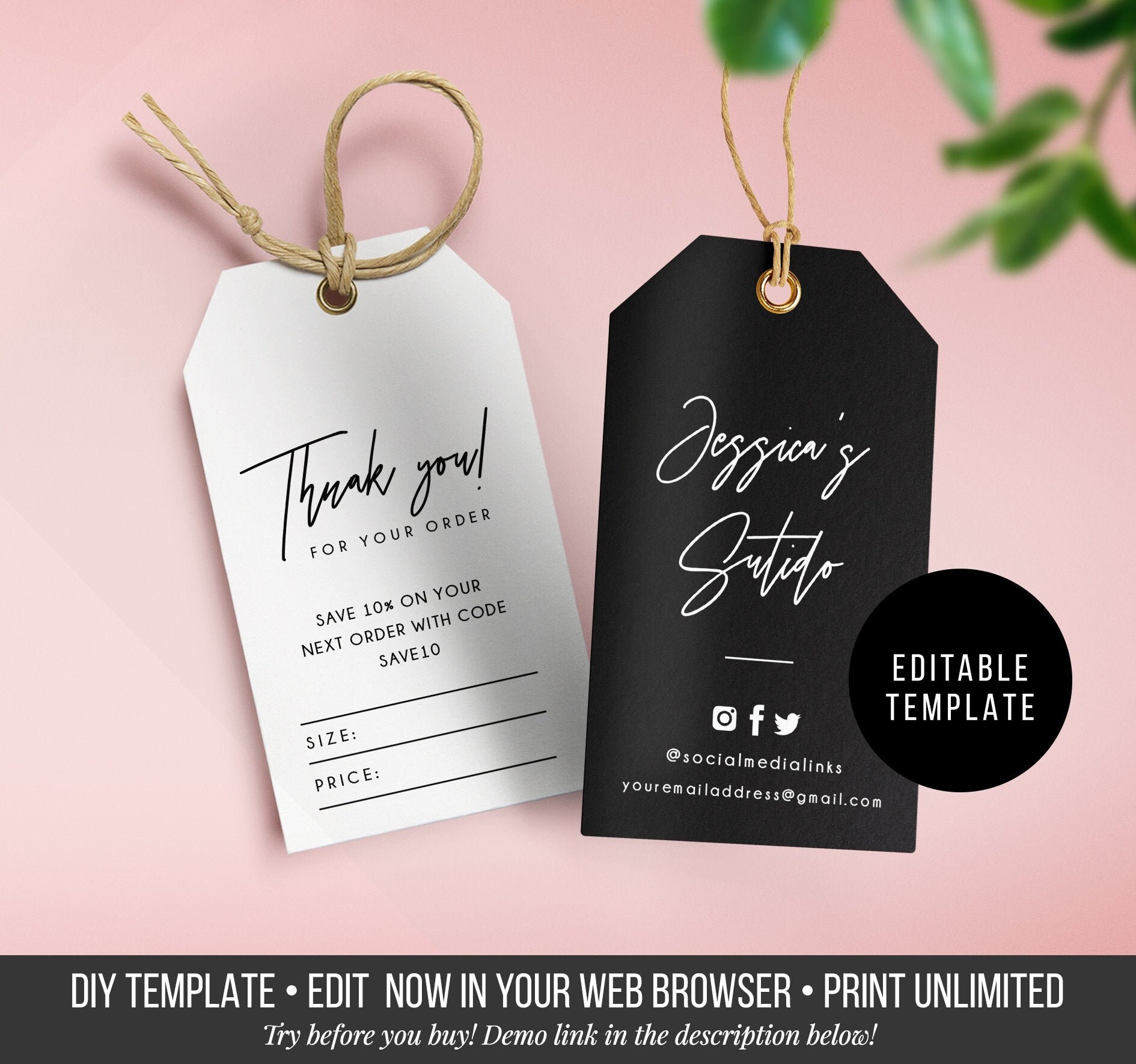 Editable Thank You Template DIY Hang Tag Custom Hang Tag - Etsy