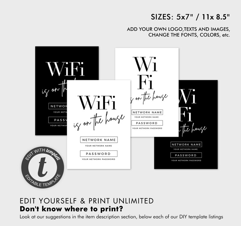 Wifi Password Sign Template DIY Small Business Sign Editable - Etsy