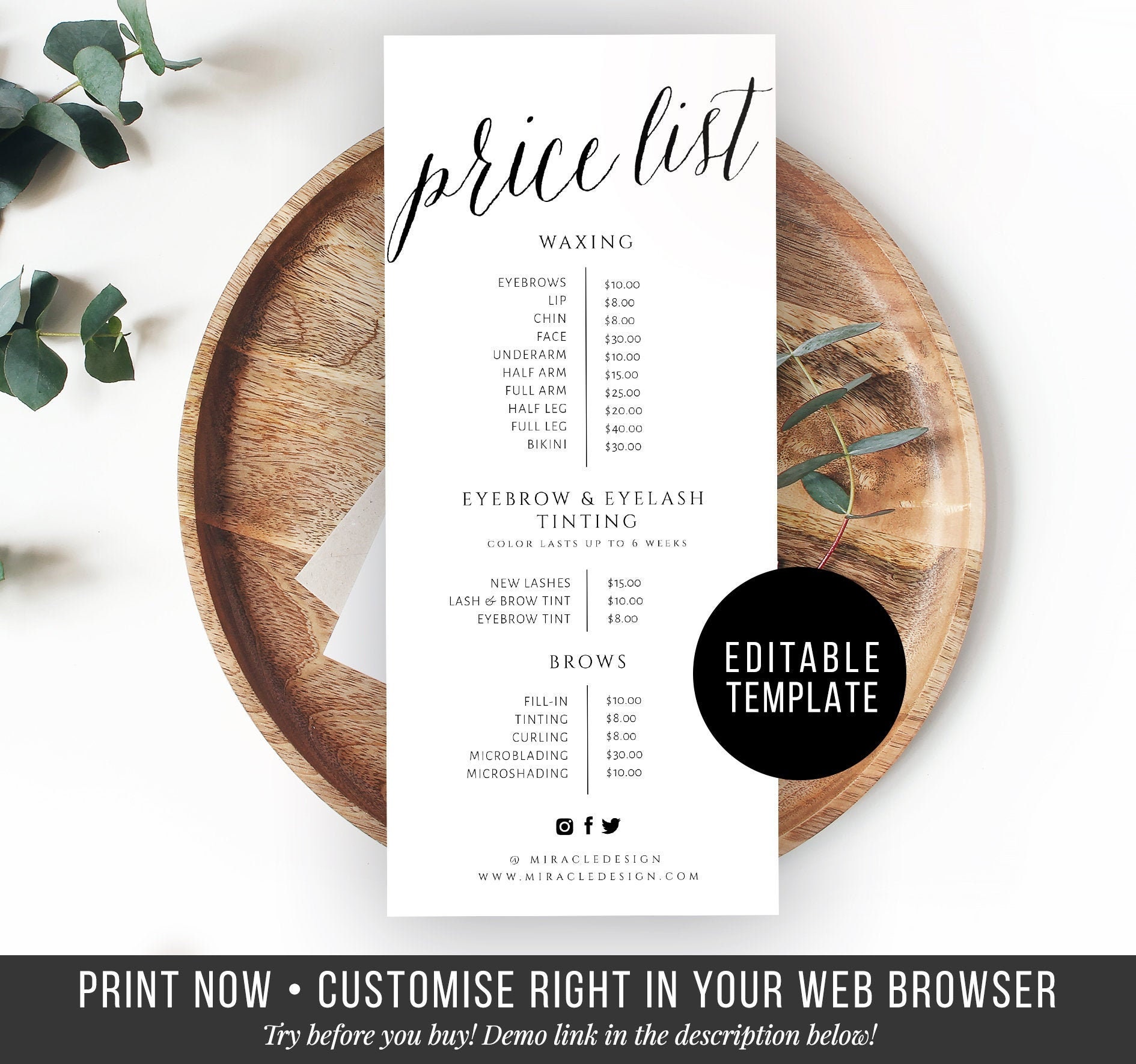 Editable Price List DIY Pricing Guide Custom Menu Template - Etsy