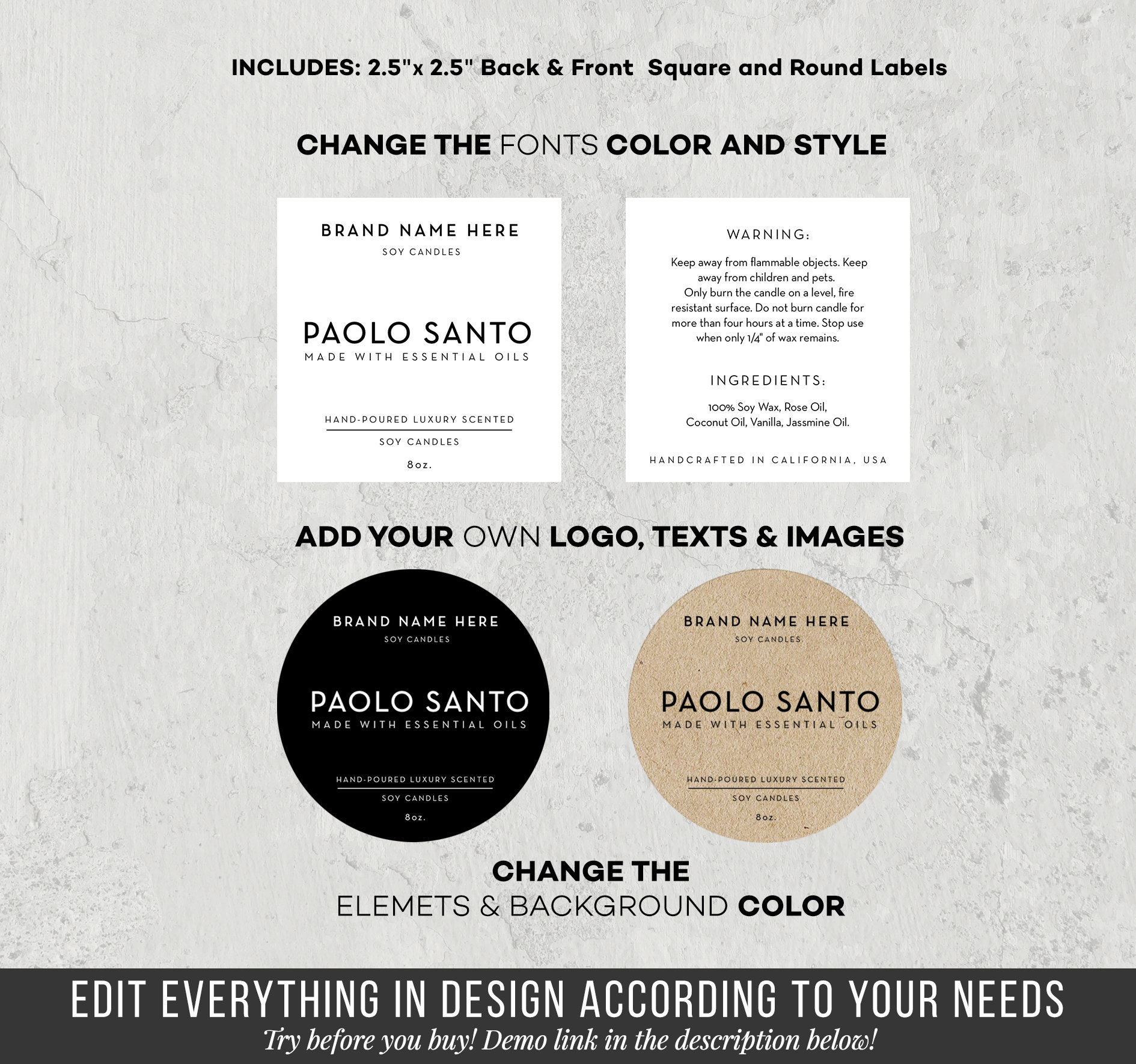 DIY Label Template - Product Label - Minimalist Candle Label ...