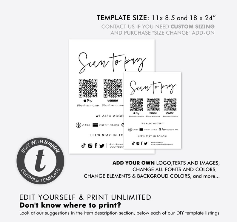 Payment Sign Template Scan to Pay Sign Scan to Pay Template - Etsy