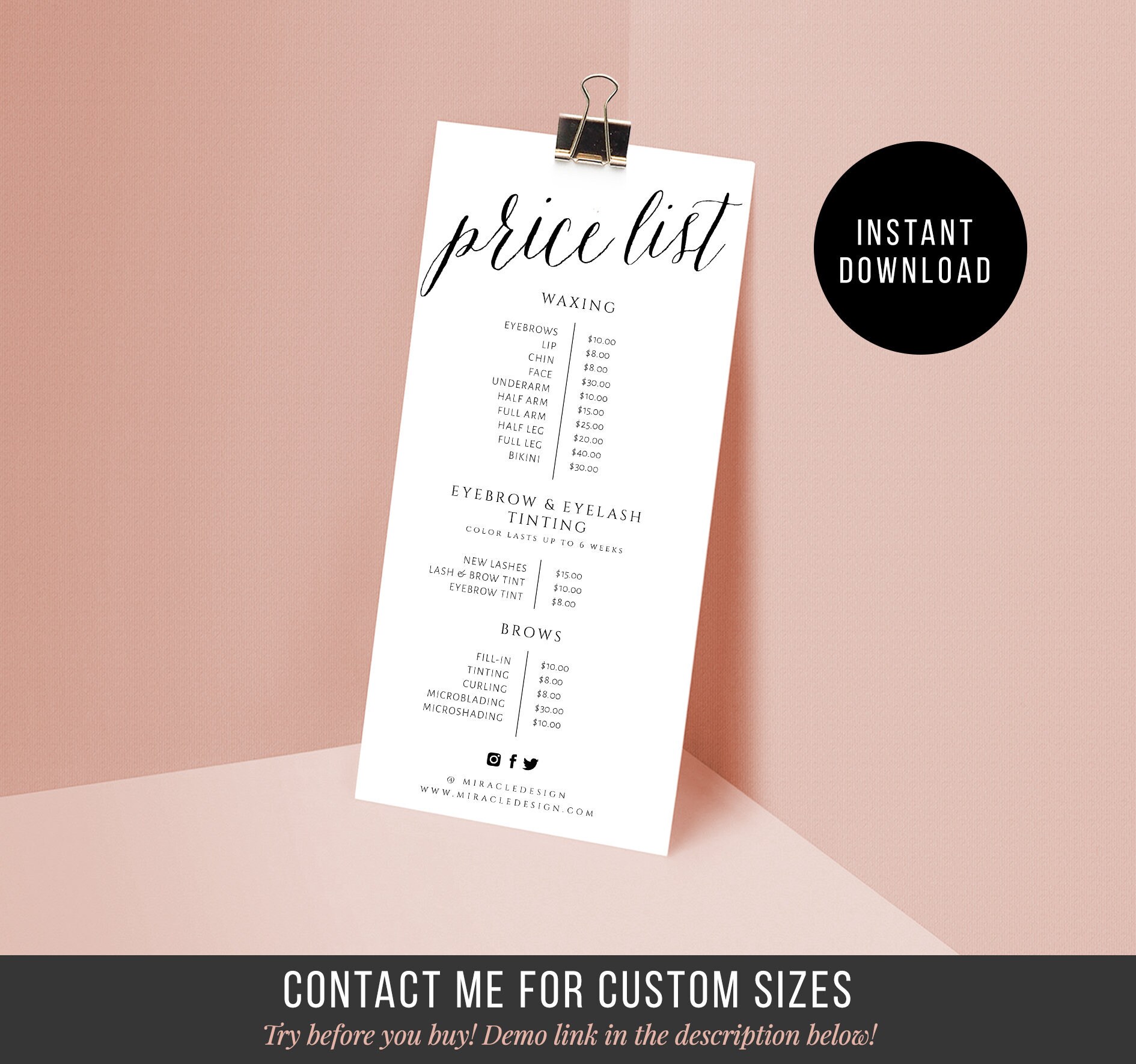Editable Price List DIY Pricing Guide Custom Menu Template - Etsy