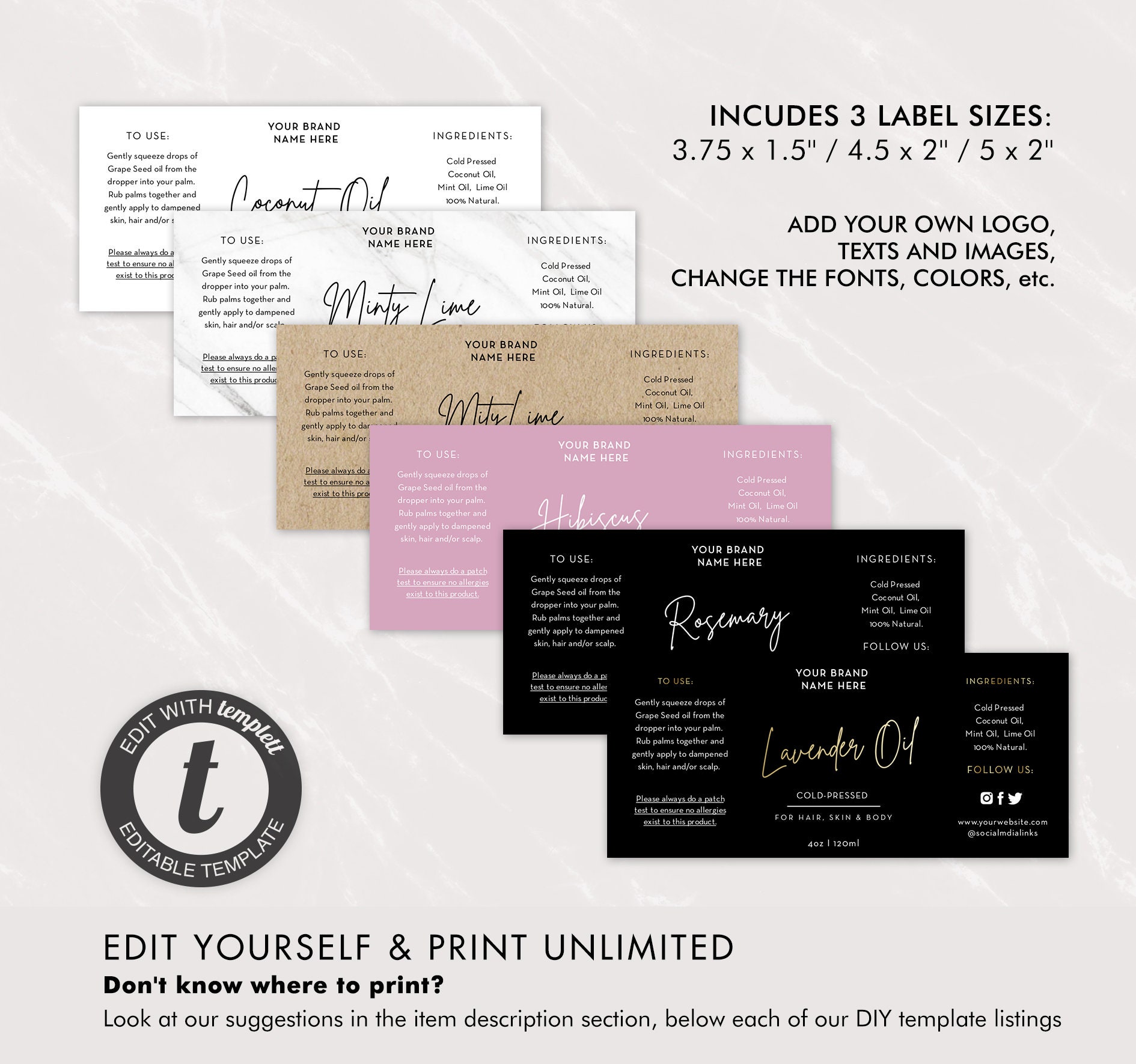 DIY Essential Oil Labels 3.75x1.5'' / | Etsy