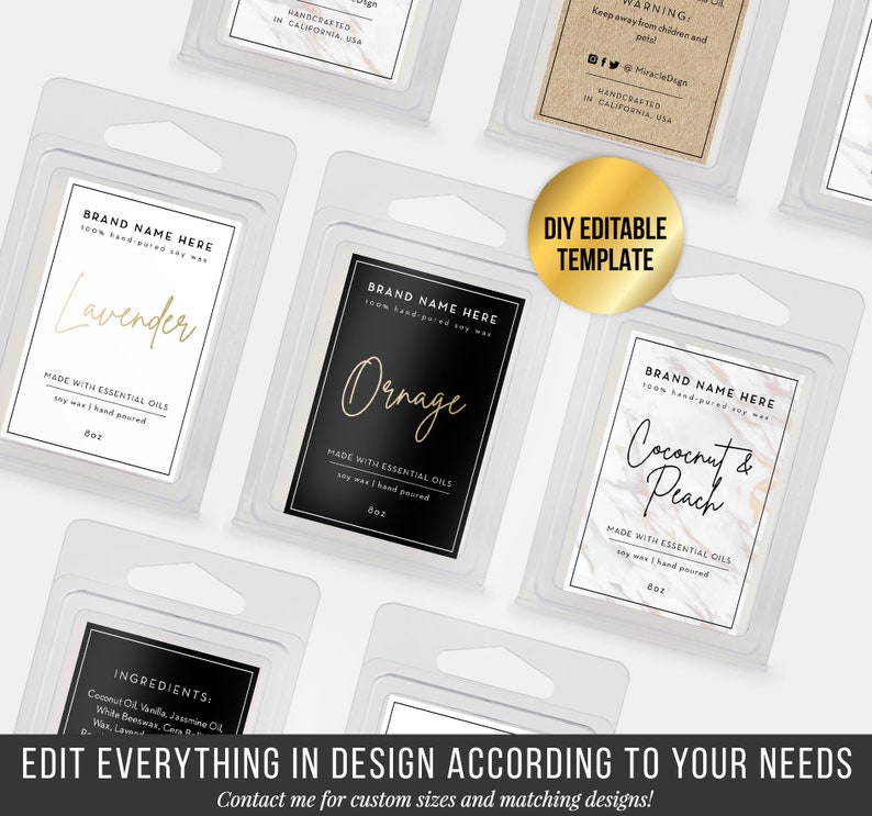 Wax Melts Label 2x3'' - DIY Wax Melt Label Template - Editable Product ...