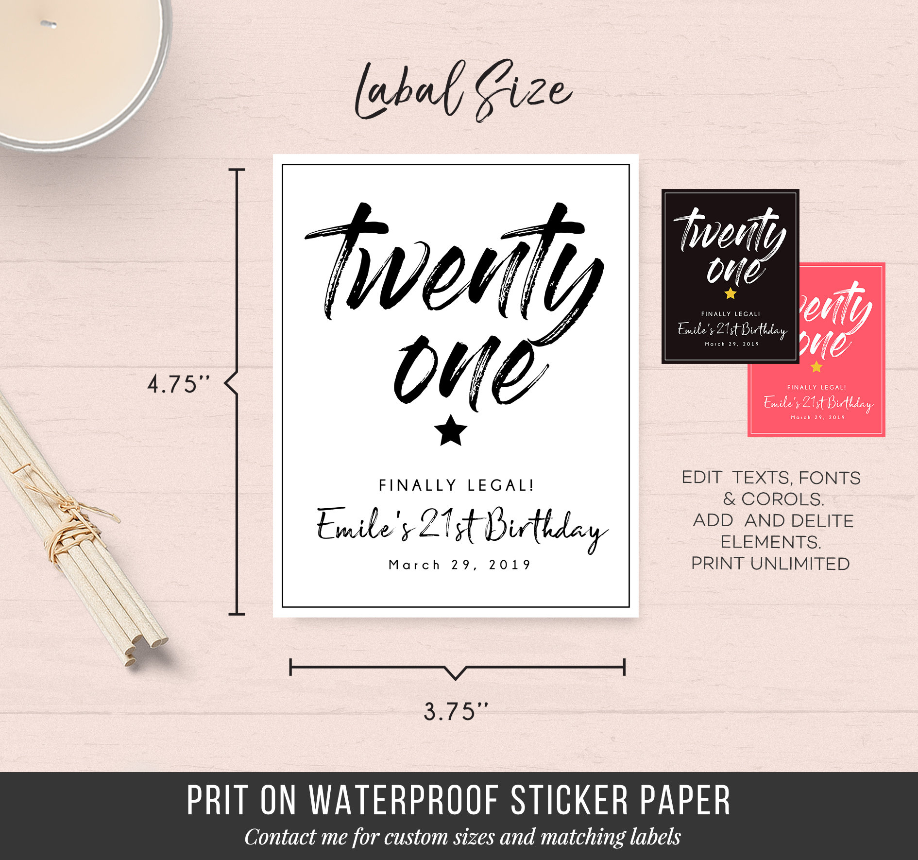 Editable Birthday Label - 21st Birthday Gift - Wine Label - 21st ...