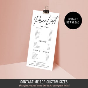 Editable Price List - DIY Menu Template - Customizable Beauty Price ...